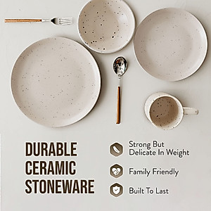 American Atelier Reactive 4-Piece Stoneware Place Setting | Coffee Mug, Bowl, Plate Set | Kitchenware | Stoneware Dinnerware Set | Microwave, Dishwasher Safe | Service for 1 (Speckled Cream)
