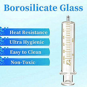 Gufastoe 1 Pack Glass Laboratory Syringes with Caps 100cc/ml for Industry