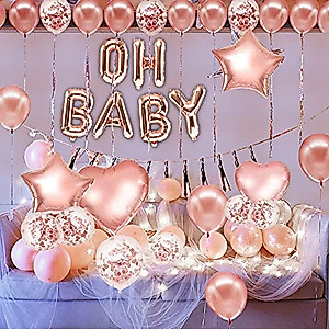 Sekcen Baby Shower Decorations for Girl 69 Pcs Rose Gold Girl Baby Shower Decor Kit with Foil & Confetti Balloons, Tassels, Triangle Flags