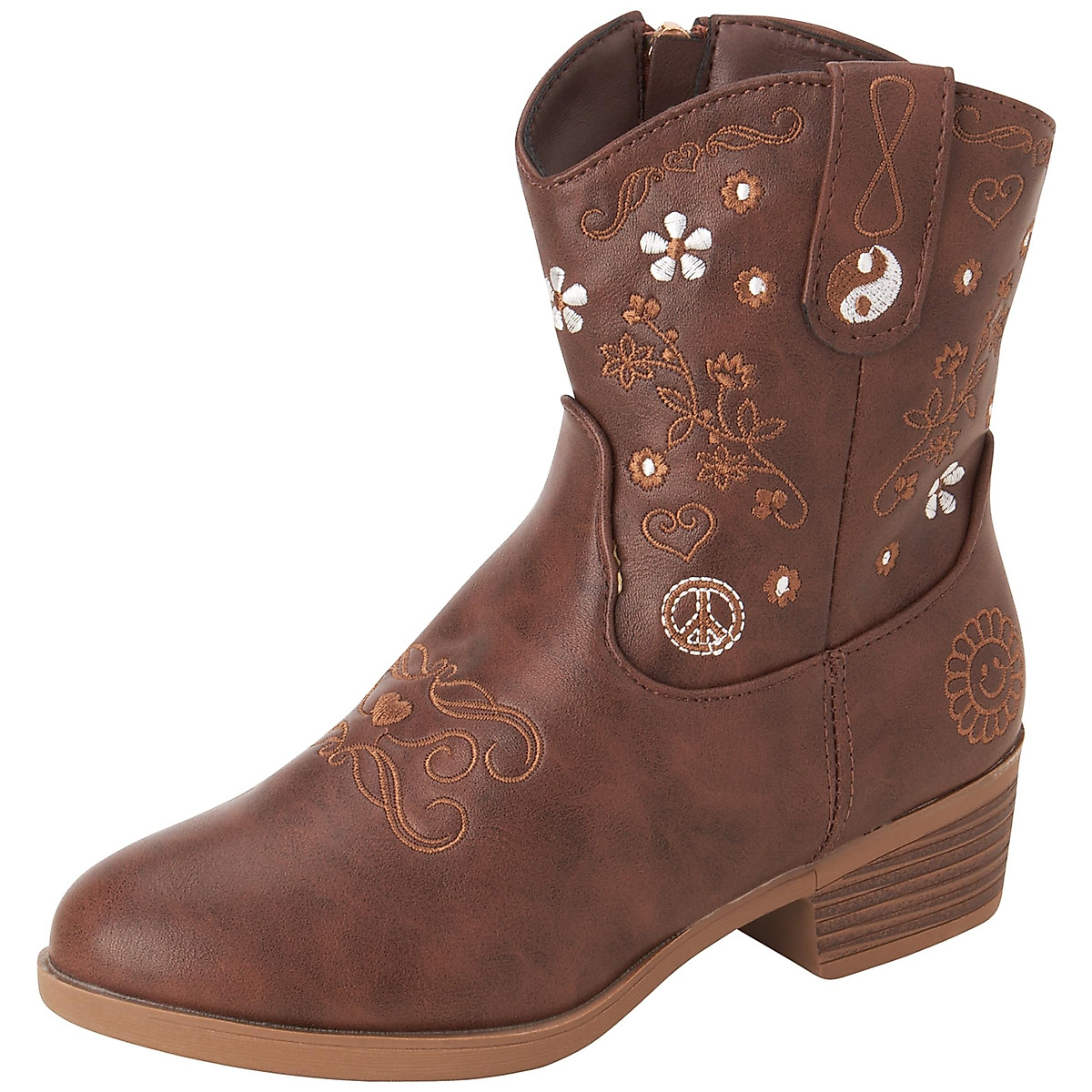 bebe Girls' Cowgirl Boots - Embroidered Western Roper Boots - Cowboy Boots for Girls (Toddler/Girl), Size 2 Little Kid, Brown