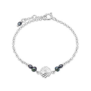 Black Pearl Bracelet for Women with Oyster Charm in 925 Sterling Silver - June Birthstone,Handmade Birthstone Bracelet for Women, Black Pearl Beads - Jewelry Gift for Her