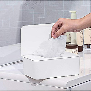 DOERDO 2 PCS Wipes Dispenser Wet Wipe Holder with Lid Wipes Tissue Case Tissue Storage Box Keeps Baby Wipes Fresh and Safe(White,Gray)