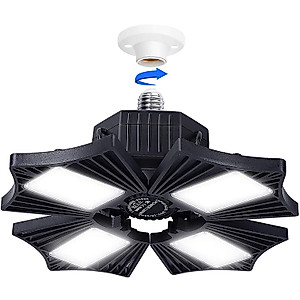 REEXBON Garage Lights Motion Sensor LED Shop Light 120W 12000LM Ceiling Light Deformable Barn Lights High Bay Light with 4 Adjustable Panels for Garage,Warehouse,Workshop,Attic,Basement