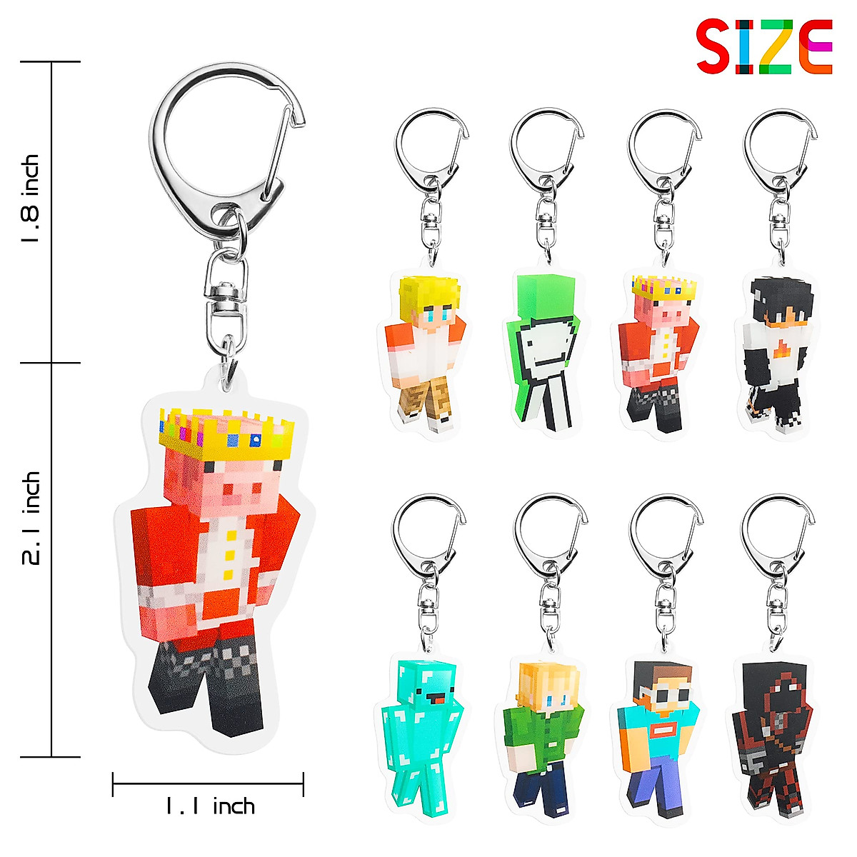 laffact Game SMP Acrylic Keyrings Pack for Kids Boy Technoblade Game Anime Figure Pendant Accessories with Metal Link Skeppy Hoodie Character Collectible Keychain Decor for Bag Gift(8Pcs)