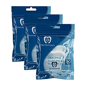 DentAdvance Original Dental Floss Picks - Premium Angled, Easy Reach Back Teeth | Tooth Flossers | Unflavored, 90 ct, w/ Travel Case