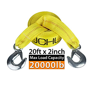 JCHL Nylon Tow Strap with Hooks 2”x20’ Car Vehicle Heavy Duty Recovery Rope 20,000 lbs Capacity Tow Rope for Car Truck Jeep ATV SUV