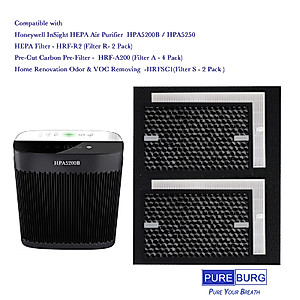PUREBURG Replacement True HEPA Filter Kit Compatible with Honeywell InSight HPA5200B HPA5250 Air Purifiers & PowerPlus HPA3200, HRF-R2(Filter R) HRFSC1(Filter S) HRF-A200(Filter A) HRF-ARVP200