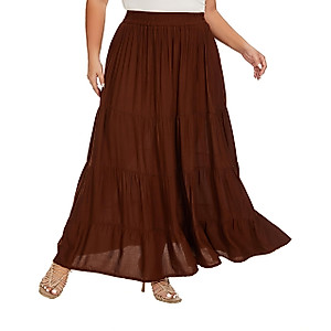 Beautybatik Maroon Women Boho Gypsy Long Maxi Tiered Peasant Skirt 3X