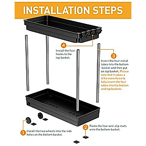 Under Sink Organizer, 2 Tier Under Bathroom Cabinet Storage, Pull Out Under Sink Storage Rack, Under Cabinet Organizer and Storage with Hooks, Multi-purpose Shelf Organizer for Bathroom/Kitchen