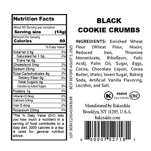 Bakerdale Black Cookie Crumbs Chocolate Dirt for Crust, Garnish, and Toppings, 20 ounce pouch