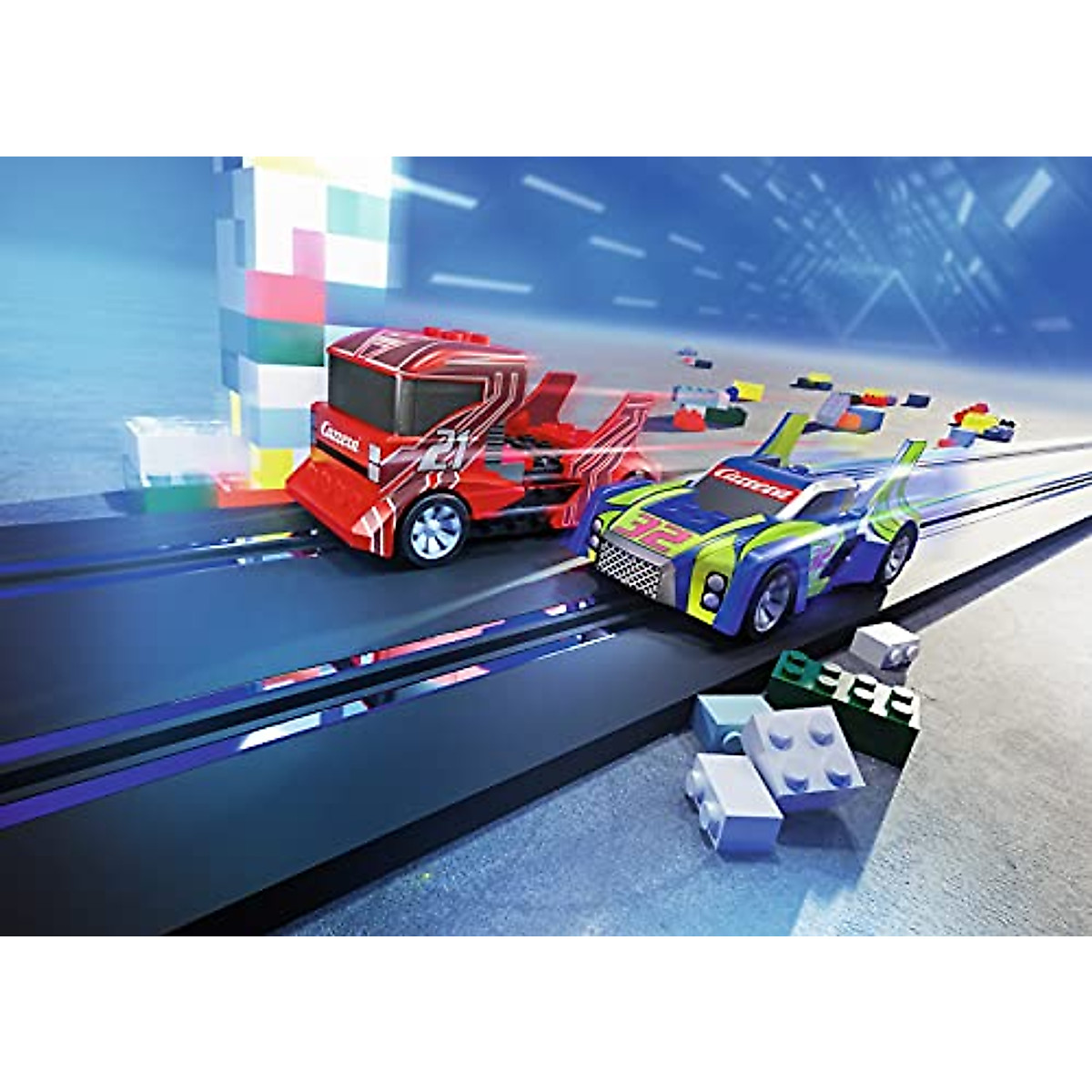 Carrera GO!!! Build 'N Race 62529 Racing Set 3.6 Electric Powered Slot Car Racing Kids Toy Blocks Race Track Set Includes 2 Hand Controllers and 2 Cars in 1:43 Scale