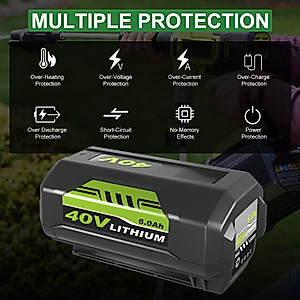 2 Pack 6.0Ah 40 Volt Replacement for Ryobi 40V Battery and Charger Kit Compatible with Ryobi 40 Volt Battery Lithium OP4040 OP40401 OP4026 OP40261 OP4050 OP40201 OP40601 (Green)