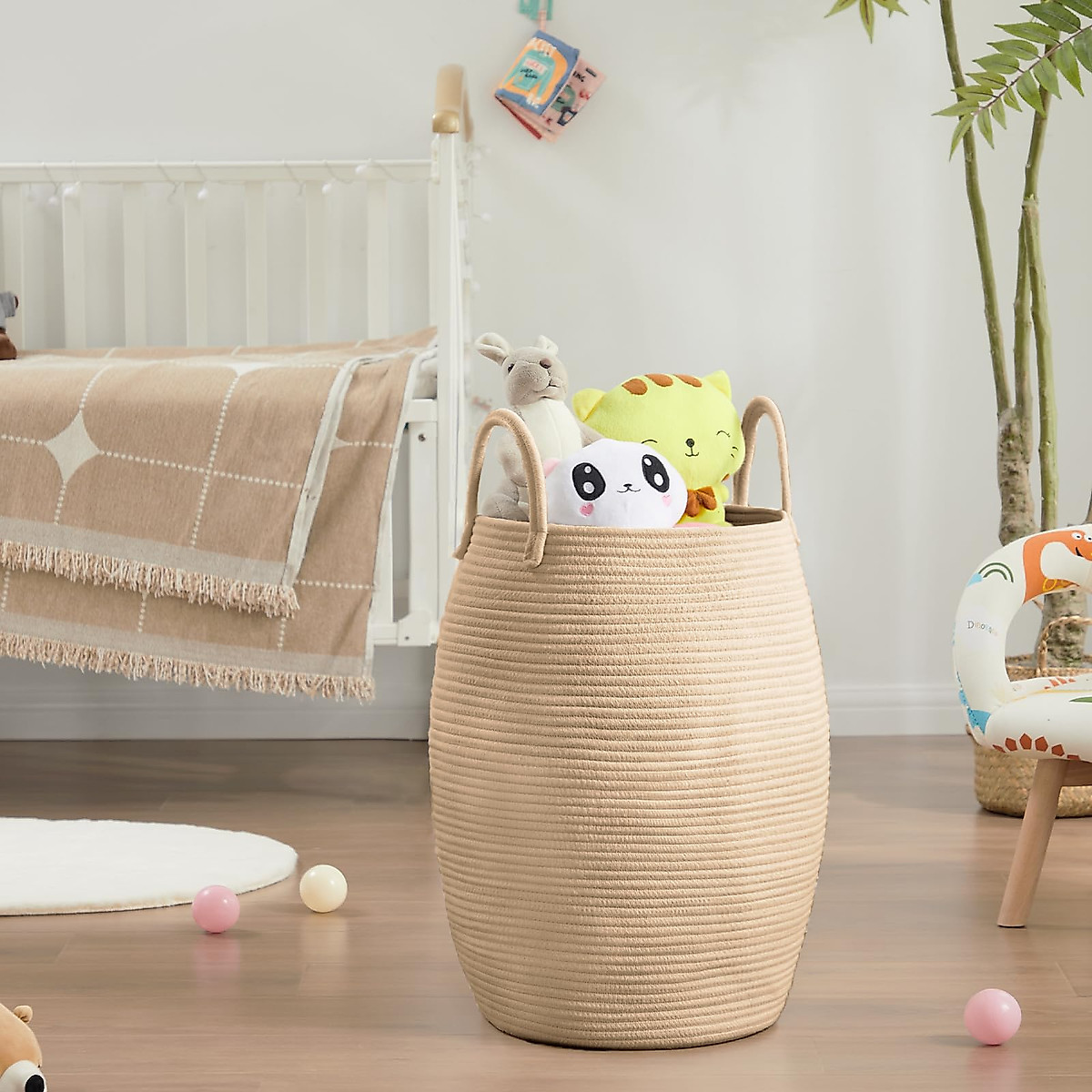 Fiona's magic Large Laundry Hamper Basket, 65L Woven Tall Clothes Hamper for Storage Blanket, Toys and Dirty Cothes in Bedroom and Living Room Organizer, Brown