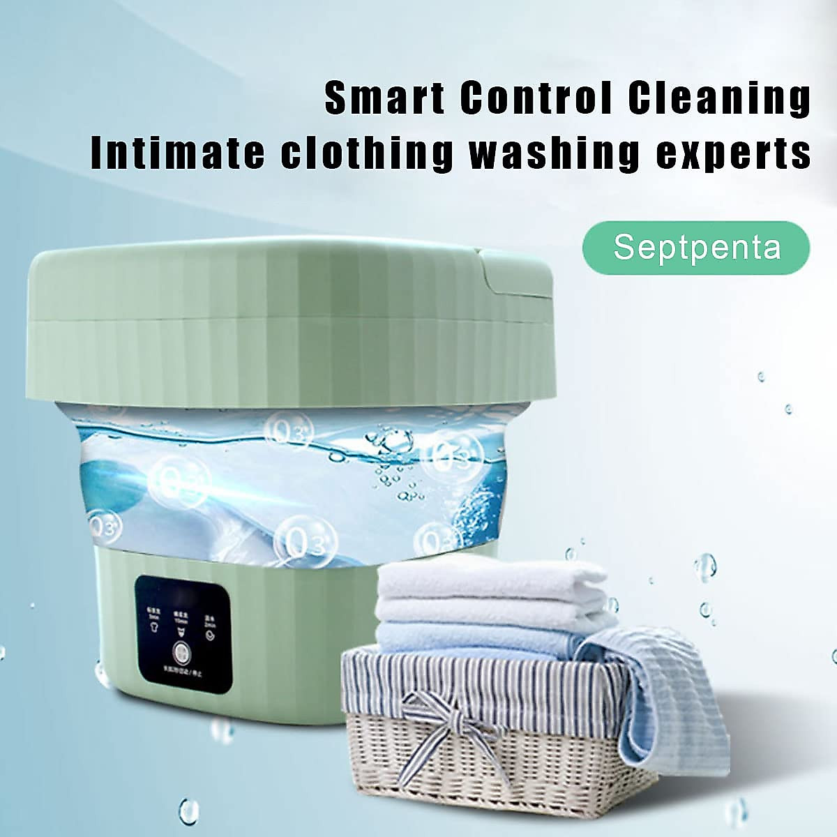 Septpenta 6L Portable Mini Washing Machine with Drain Valve, Foldable Design, Even Washing Speed, Sock Washer for Apartment, Camping, Travel, Underwear, Baby(Green USA)