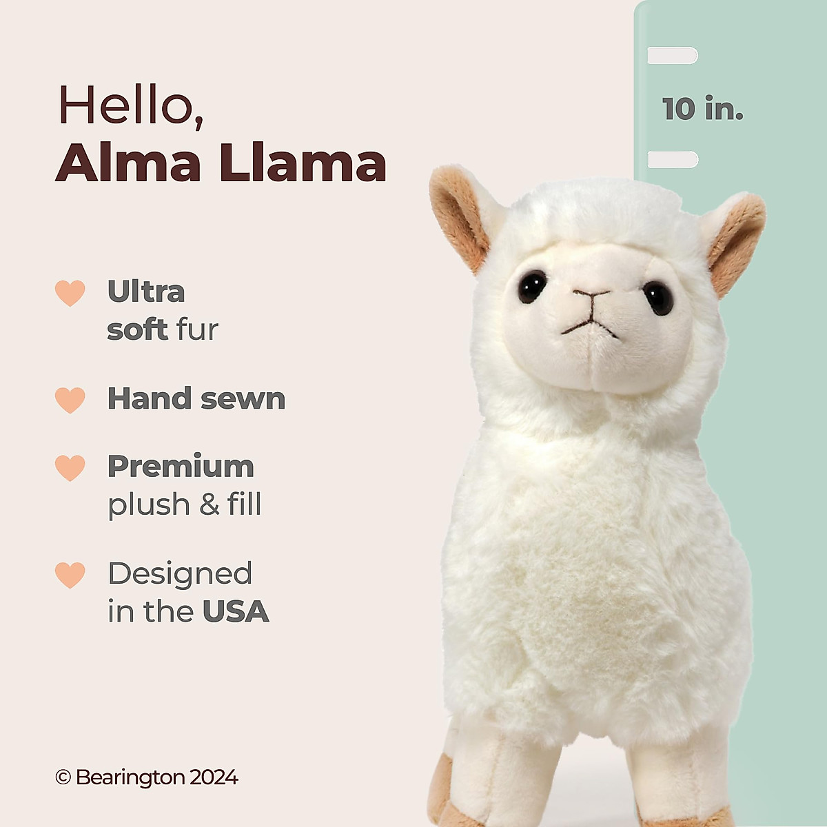 Bearington Alma Plush Stuffed Animal Llama, 10 inches