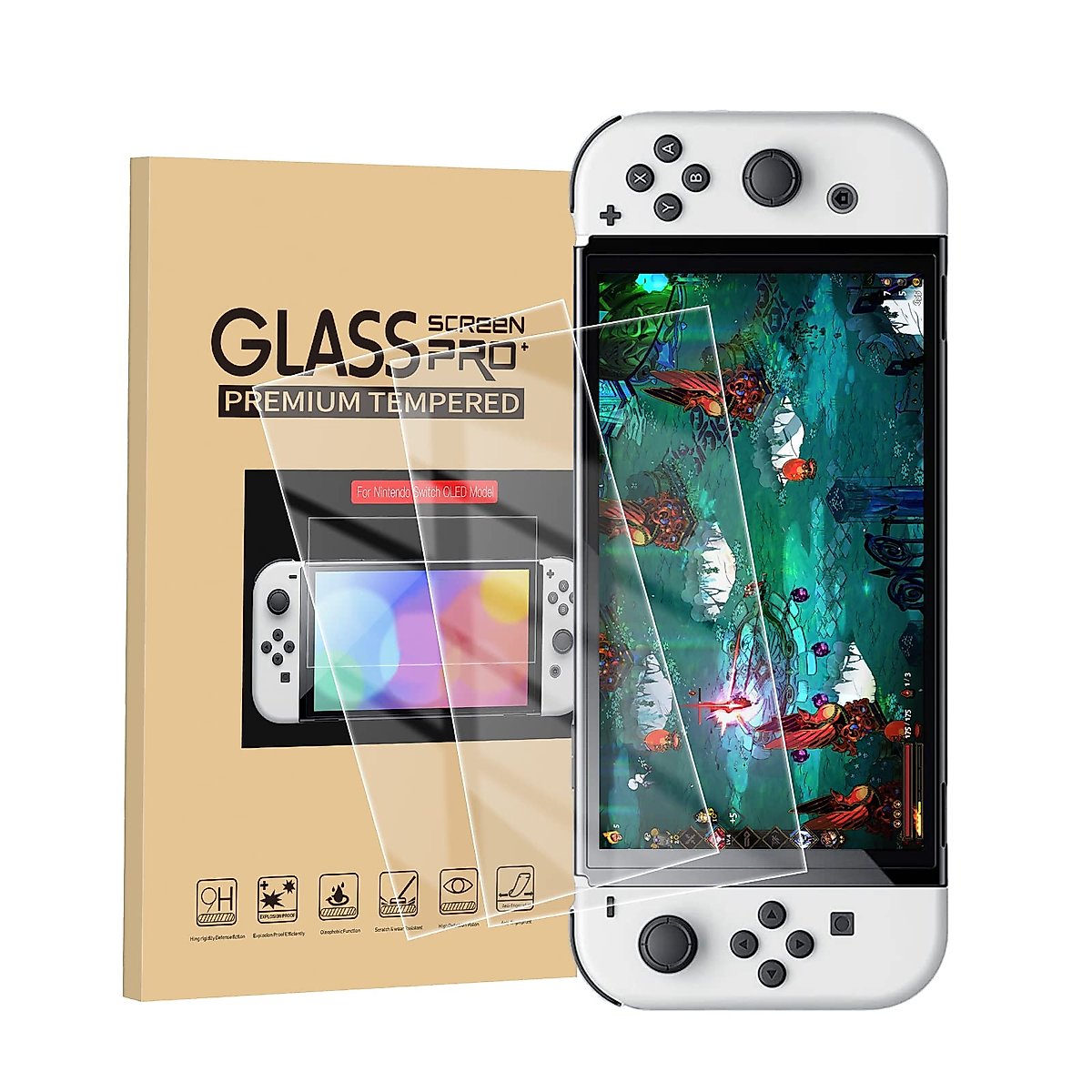 MAEXUS Switch OLED Screen Protector, Tempered Glass Screen Protector, Transparent HD Screen Protector for Nintendo Switch OLED, Anti-Fingerprint Bubble-Free (2 Pcs)