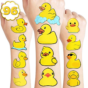 8 Sheets (96PCS) Rubber Duck Temporary Tattoos Birthday Party Decorations Supplies Tattoos Stickers Cute Party Favors Kids Girls Boys Gifts Classroom School Prizes Themed