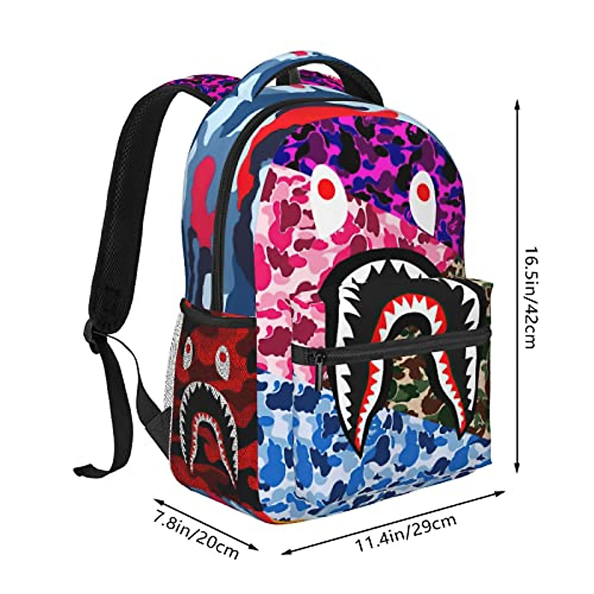 Vkaxopt Backpack Shark Teeth Camo Backpacks Travel Laptop Daypack Big Capacity Bookbag Fashion Durable Back Pack for Men and Women-MultipleColour