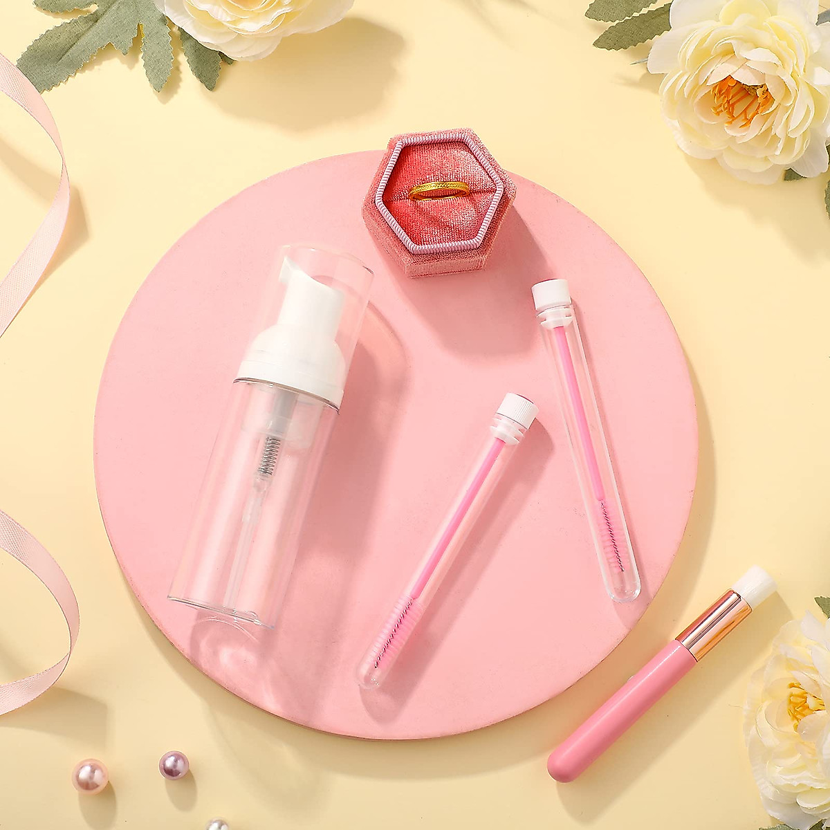 30 Pieces Nose Brushes Set 1.8oz Empty Bottle Travel Soap Bottle and Lash Shampoo Brushes Diamond Eyelash Foaming Soap Pump Dispenser Lash Wand Makeup Tool for Women, 50ml(Black)