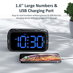 Odokee Digital Dual Alarm Clock for Bedroom, Easy to Set, 0-100% Dimmer, USB Charger, 5 Sounds Adjustable Volume, Weekday/Weekend Mode, Snooze, 12/24Hr, Battery Backup, Compact Clock for Bedside(Blue)