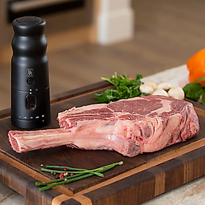 BLACK RAIN Pepper Mill Grinder - High Pepper Volume Automatic Peppercorn Grinder w/Built-in LED Lighting - Sturdy Aluminum Electric Pepper Grinder w/Rechargeable Lithium Battery (Matte Black)