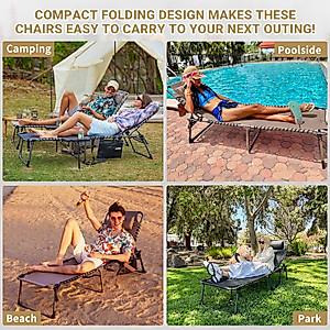 KingCamp Chaise Lounge Outdoor Adjustable Textilene Waterproof Patio Lounge Chair with Side Table Portable Camping Reclining Chair with Pillow (1 Pack, Beige)