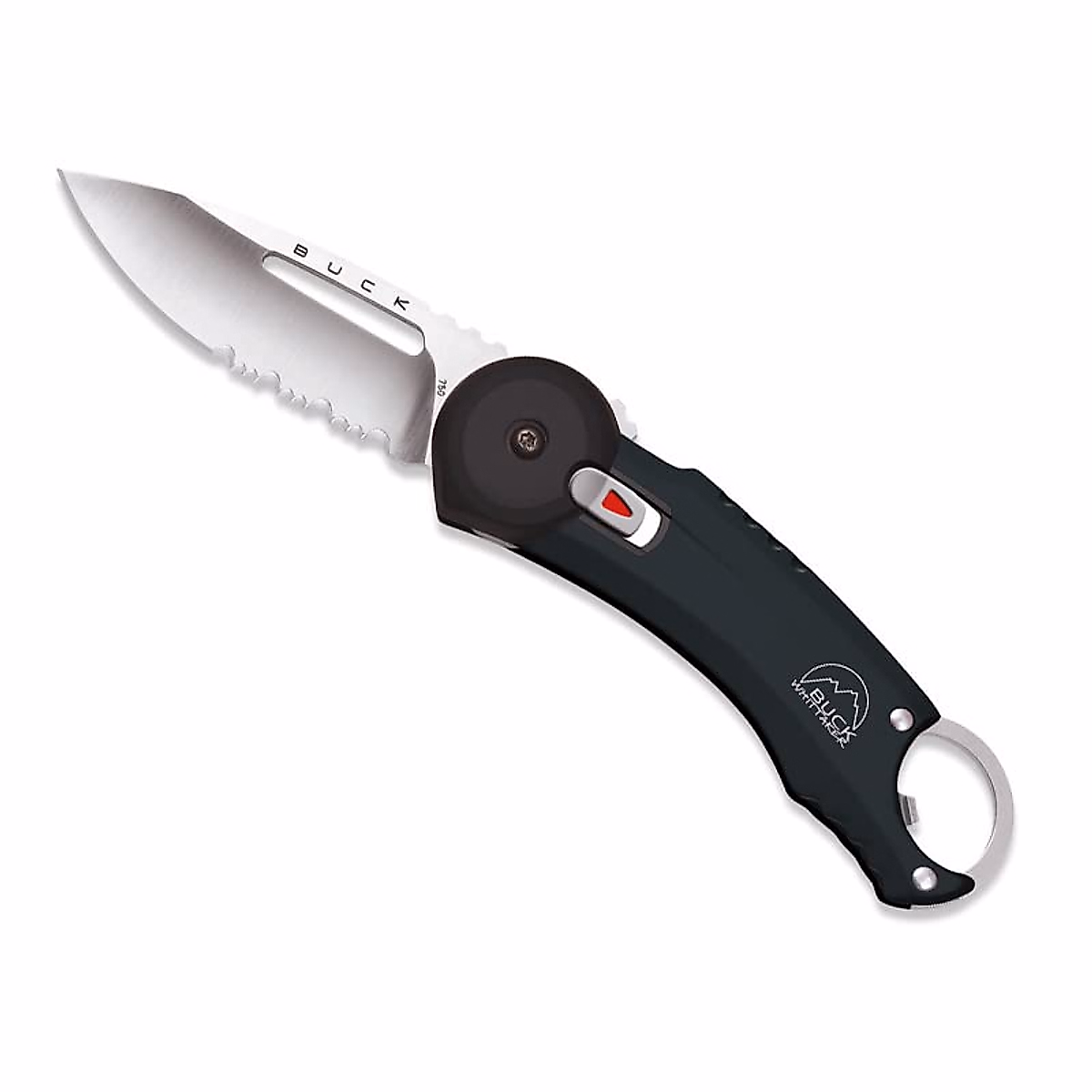 Buck Knives 750 Redpoint Easy Open Utility Pocket Knife with Partially Serrated Blade, All-Weather Grip Handle, and Bottle Opener