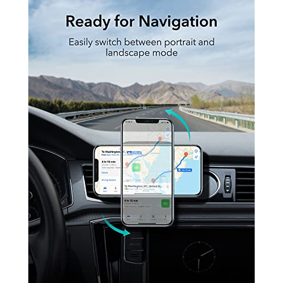 ESR Shift Wireless Car Charger (HaloLock), Compatible with MagSafe Car Charger, Detachable Fast Charging Pad, for Caseless iPhone 14/13/12 Series and Magnetic Cases, with 36W Car Adapter, Black