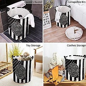 Laundry Baskets African Woman Collapsible Clothes Hamper Black Girl American Flag Foldable Freestanding Laundry Hamper with Handle Storage Basket for Laundry 16.5x17in