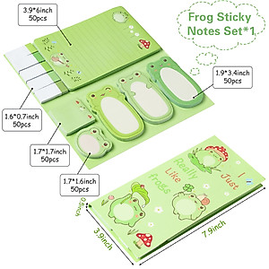 Xqumoi I Just Really Like Frogs Sticky Notes Set, 550 Sheets, Cute Cartoon Frogs Self-Stick Notes Pads Animal Divider Tabs Bundle Writing Memo Pads Back to School Office Supplies Small Gift