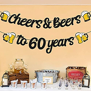 60th Birthday Decorations Cheers to 60 Years Banner for Men Women 60s Birthday Backdrop Wedding Anniversary Party Supplies Black Glitter Decorations Pre Strung