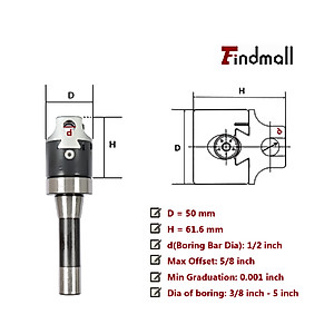 findmall 1Pc Boring Head Precision 1/2 Inch R8 Shank 7/16-20 UNF