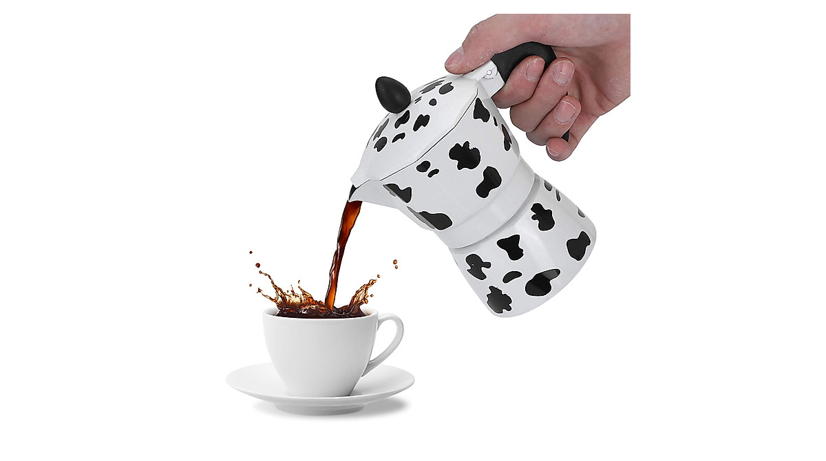 Aluminium Coffee Pot - 3-Cup Milk Cow Color Moka Pot for Home Use