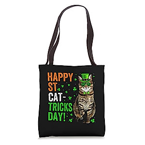 Happy St Cat Tricks Day Shamrock Irish Saint Patrick's Day Tote Bag