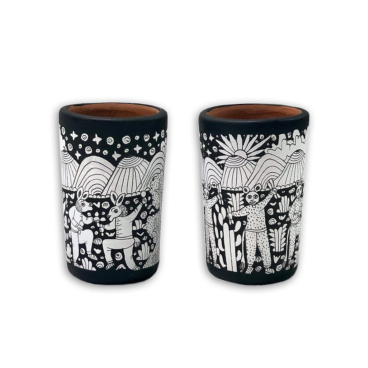 ArtisansMx Hand painted Tequila Shot Glasses (Pack 2, Black)