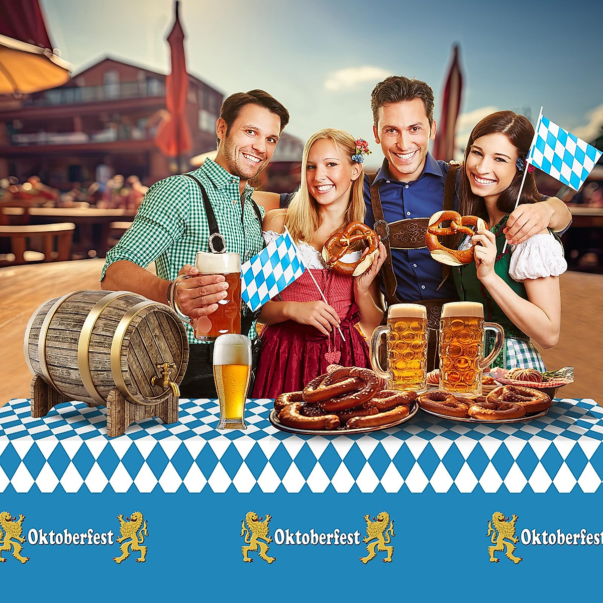 3 Pack Bavarian Oktoberfest Disposable Tablecloth Decorations, Plastic Rectangle Blue and White Bavarian Flag Check Table Cover, Oktoberfest Decorations Party Table Cloth Backdrop Supplies, 54×108Inch