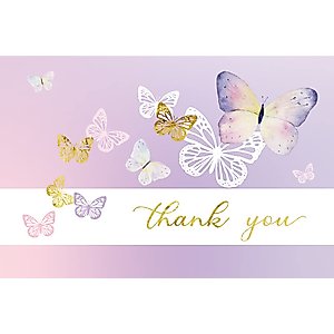 Gooji 4x6 Purple Butterfly Thank You Cards Multipack with Envelopes Bulk 20-Pack Peel-and-Seal Envelopes, Birthday Party, Baby Shower, Bridal Shower, Weddings, Small Business