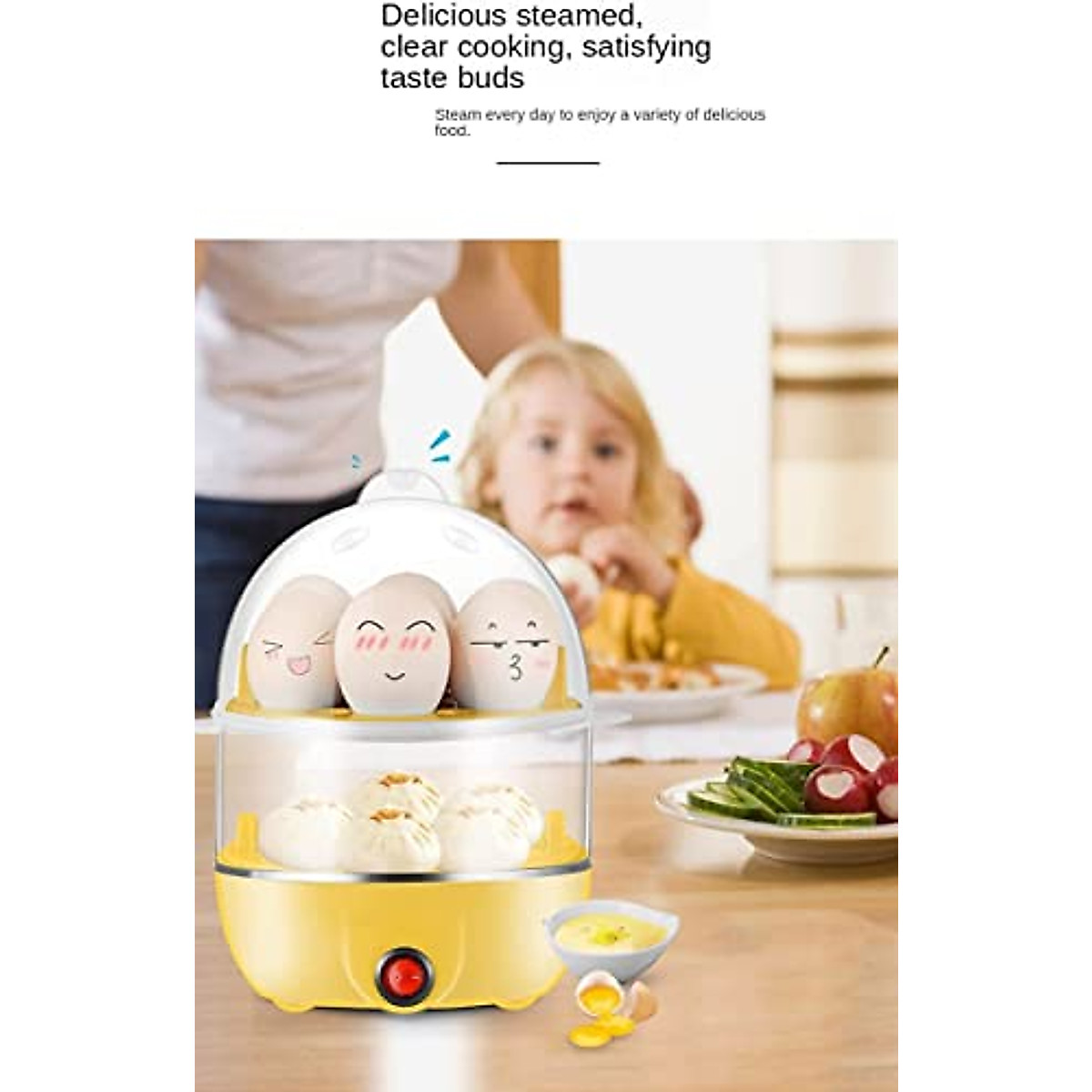 YANPHCE Double structured egg steamer Electric Egg Boiler Cooker Hard Boiled Egg Cooker (Yellow)