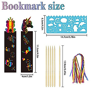 64PCS Animal Scratch Bookmarks Set, DIY Rainbow Scratch Bookmarks with Painting Templates, Wood Sticks and Colored Ribbons for Kids Party Birthday Gifts Teacher Supplies Kids Classroom School Supplies