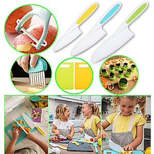 Yuanwovv 13Pcs Montessori Kitchen Tools for Toddlers，Safe Knives Cooking Set, Kids Knives for Real Cooking Toddler Knife Set，with Plastic Toddler Safe Knives Crinkle Cutter Kids Cutting Board.