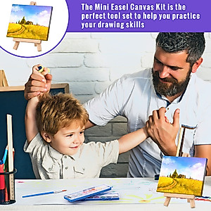 Fuutreo Watercolor Paint Sets 3x4 Mini Canvas Easel Paints Brush Set Kids Art Party Favors and Party Supplies Watercolor Paint Favors Washable Bulk for Kids Birthday Prizes(48 Pcs)