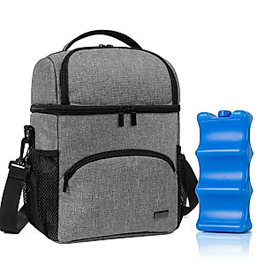 Teamoy Double Layer Breastmilk Cooler Bag with Ice Pack, Travel Baby Bottle Cooler Bag Tote Up to 6 Large 9 Ounce Bottles, Gray