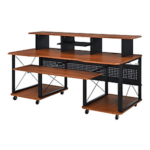 Acme Furniture Metal and Wooden Music Desk with Wheels, Cherry and Black