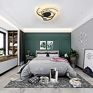 Phlilqe Modern LED Ceiling Light Dimmable Chandelier Living Room Kitchen with Remote Control Hanging Lamp, Dining Room Flush Mount Acrylic Chic Ceiling Chandeliers Lighting for Bedroom (Black, 22")