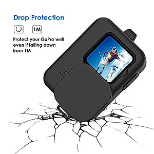 2Sets Silicone Rubber Protective Case for Gopro Hero 9/10/11, Silicone Sleeve Housing Case with Lanyard Lens Caps (Black and Blue)