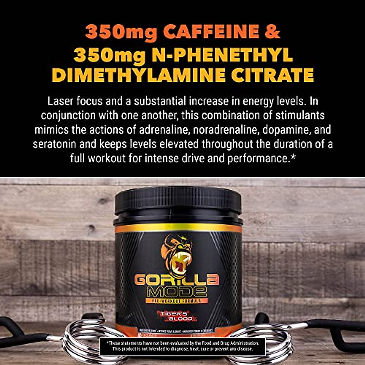 Gorilla Mode Pre Workout - Massive Pumps · Laser Focus · Energy · Power - L-Citrulline, Creatine, GlycerPump™, L-Tyrosine, Agmatine, Kanna, N-Phenethyl Dimethylamine Citrate - 604 Grams (Cherry)