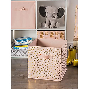DII Non Woven Storage Collection Polka Dot Collapsible Bin Small Set, 11x11x11" Cube, Pink & Gold, 4 Piece
