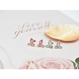Butterfly Stud Earring for Girls - Sterling Silver Cubic Zirconia Half Butterfly Wing Earrings Dainty Hypoallergenic Heart Studs Earrings for Sensitive Ears Birthday Jewelry Gifts for Women Daughter