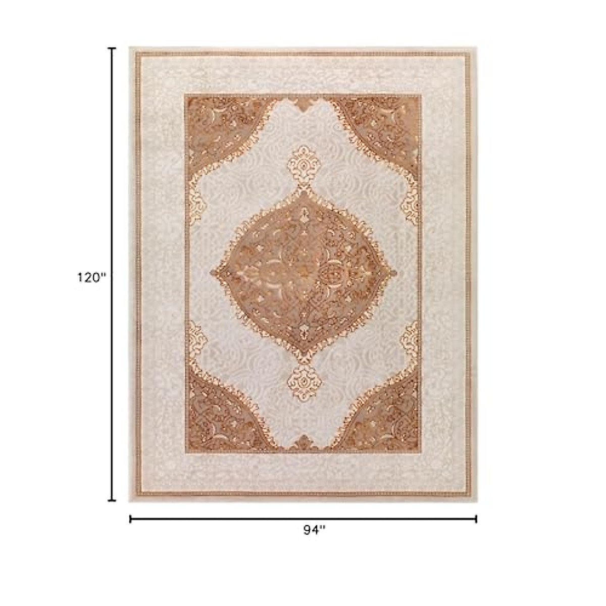 Antep Rugs Babil Gold 8x10 Oriental Bordered High Low Textured Traditional Indoor Area Rug, Beige Gold, 7'10" x 10'
