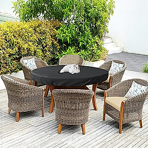 SoloToo Outdoor Round Table Cover,Waterproof Anti-UV Patio Round Table Top Covers,Fits Round Patio Furniture Up to 30" - 32" Diameter (Black)